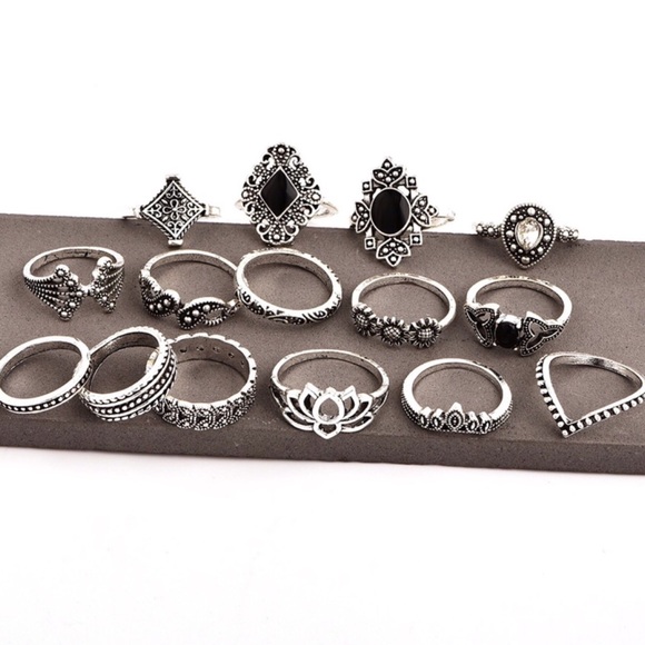 Jewelry | 15 Pcs Boho Retro Vintage Crystal Gem Ring Set | Poshmark